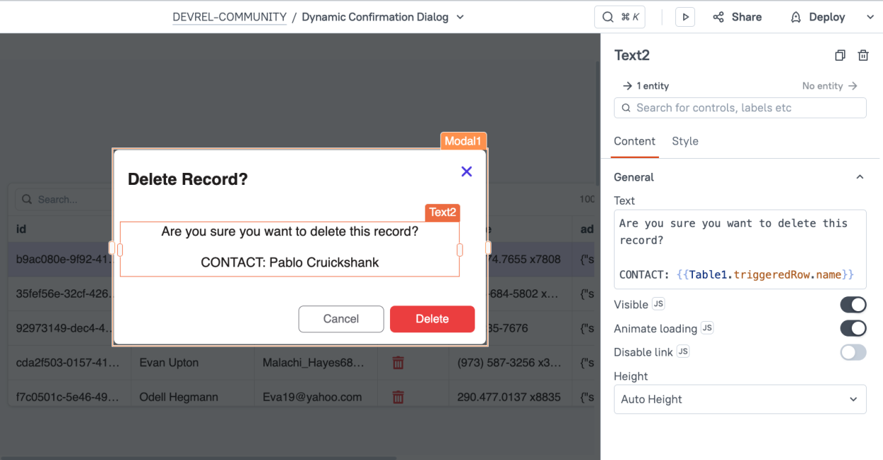Building a Dynamic Confirmation Modal | Appsmith Community Portal